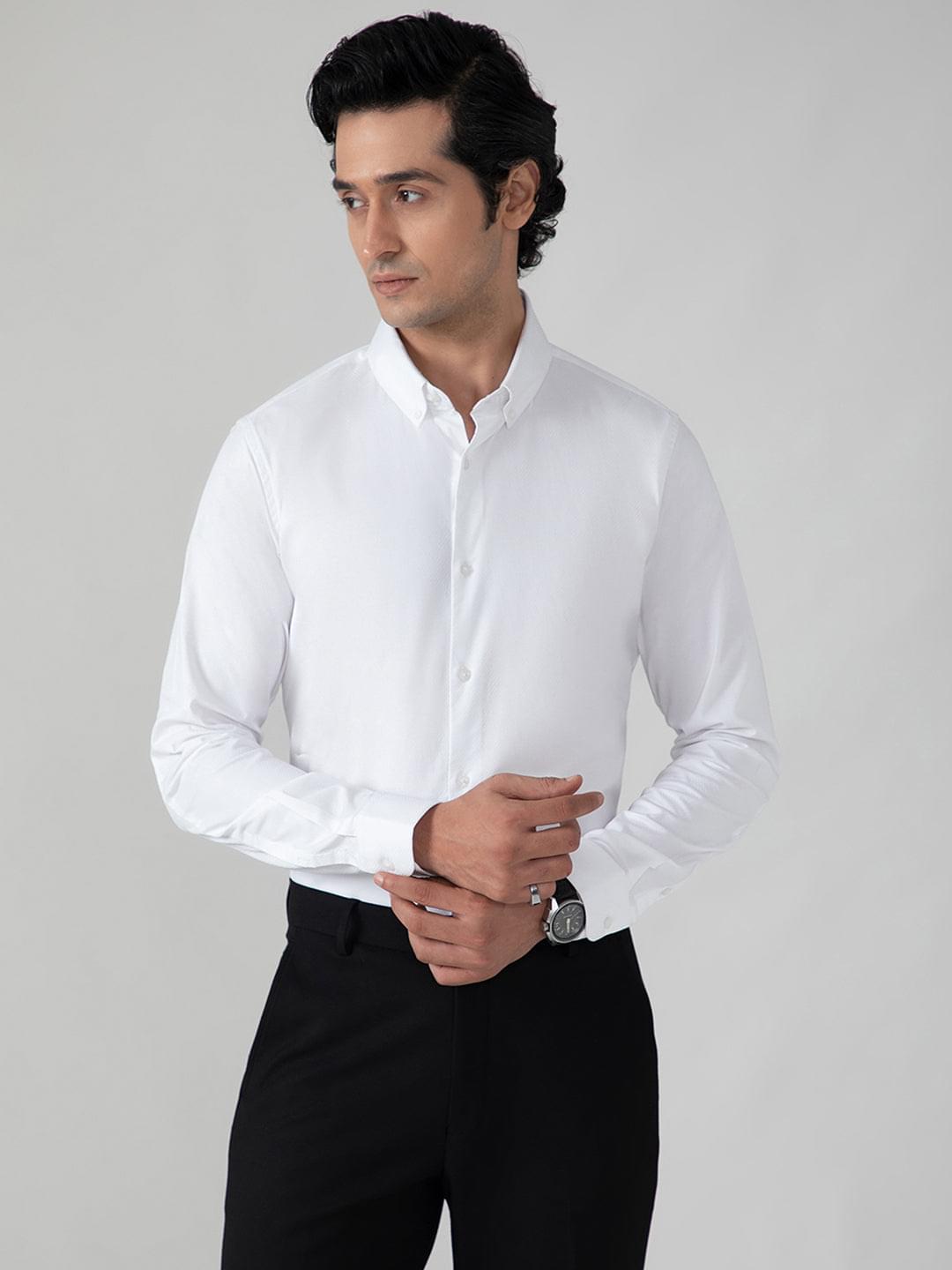 2 Way Stretch Dobby Shirt in White- Slim Fit