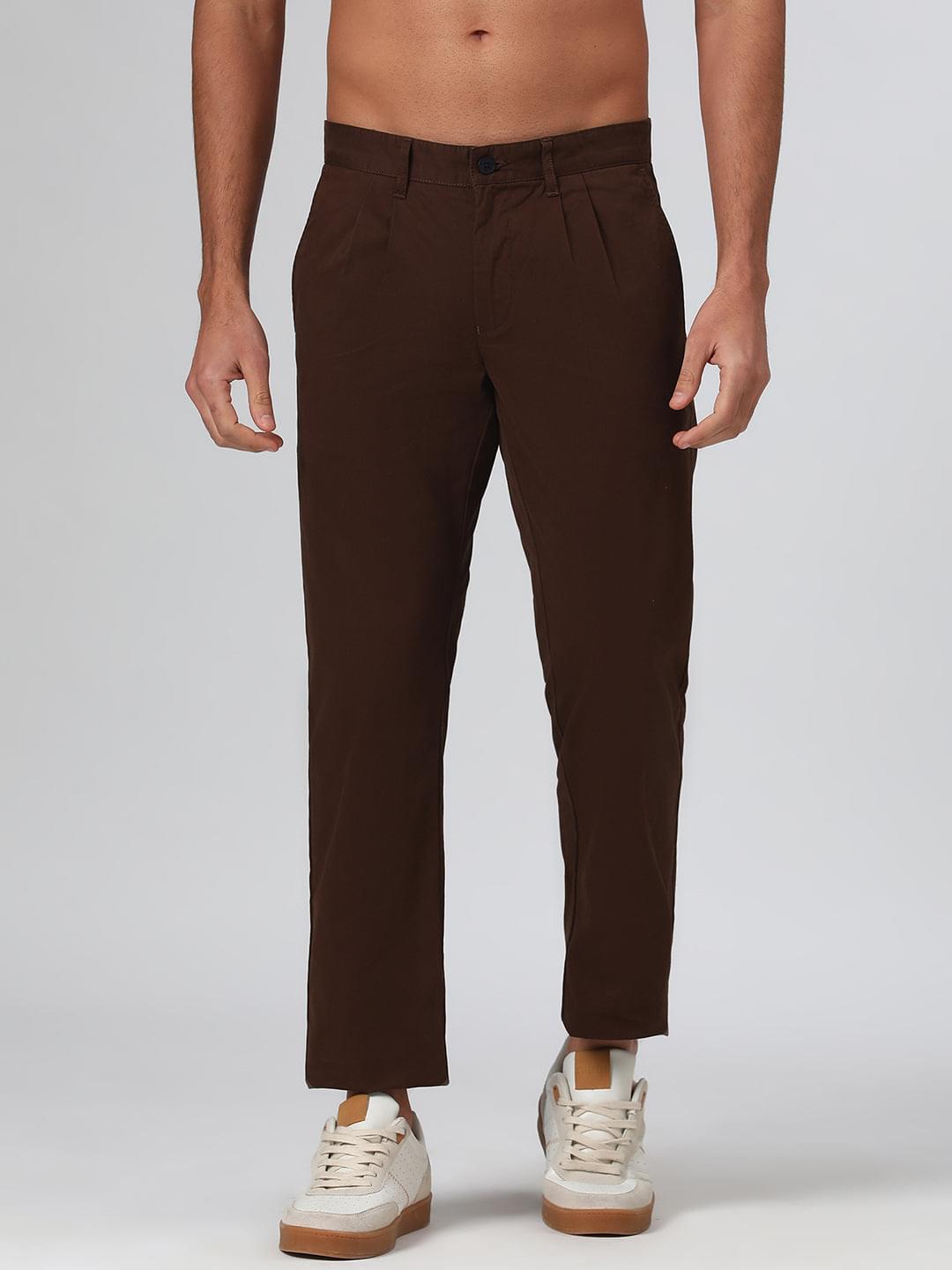 2 Way Stretch Pleated Chinos in Chocolate Brown- Comfort Fit