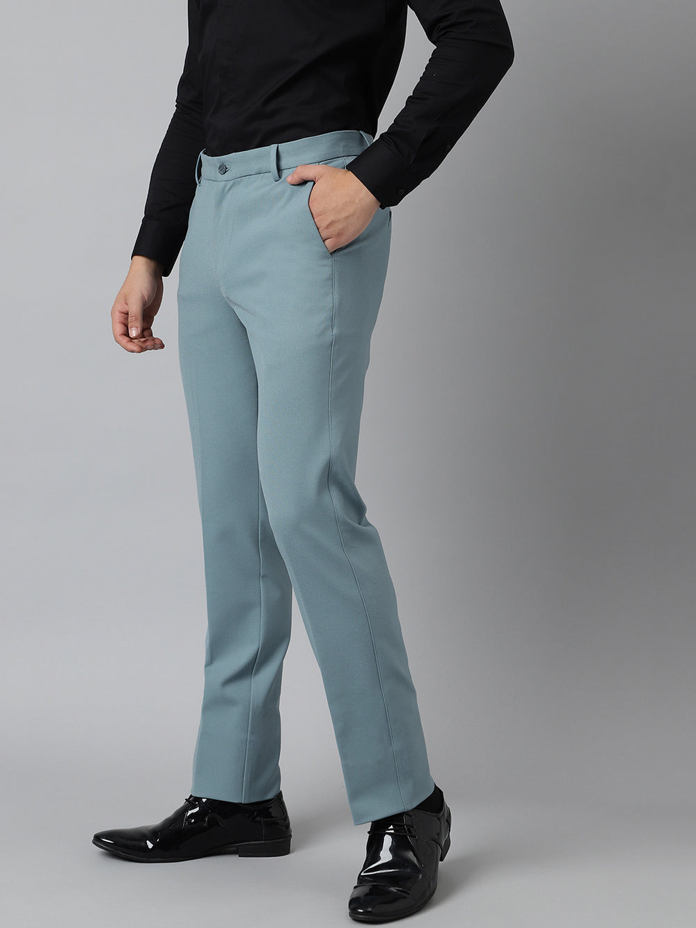 Home Flex Waist 4-Way Stretch Formal Trousers in Powder Blue- Slim Fit