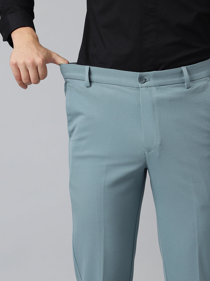 Home Flex Waist 4-Way Stretch Formal Trousers in Powder Blue- Slim Fit