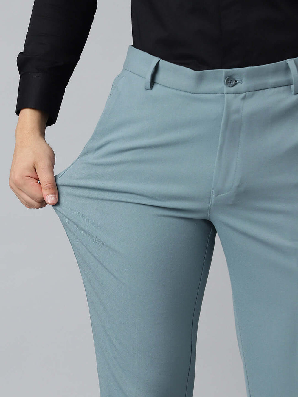 Home Flex Waist 4-Way Stretch Formal Trousers in Powder Blue- Slim Fit