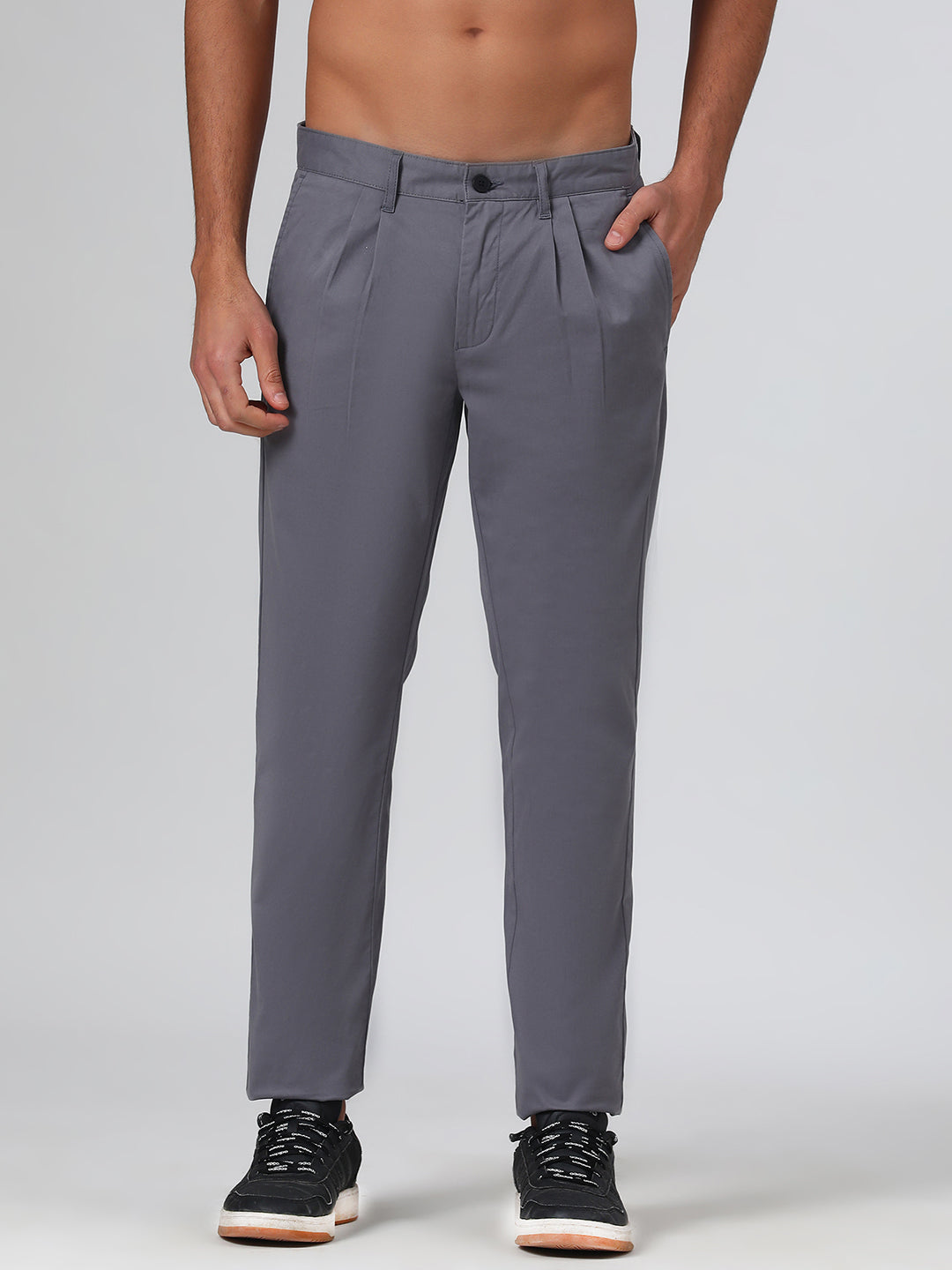 2 Way Stretch Pleated Chinos in Slate Grey- Comfort Fit